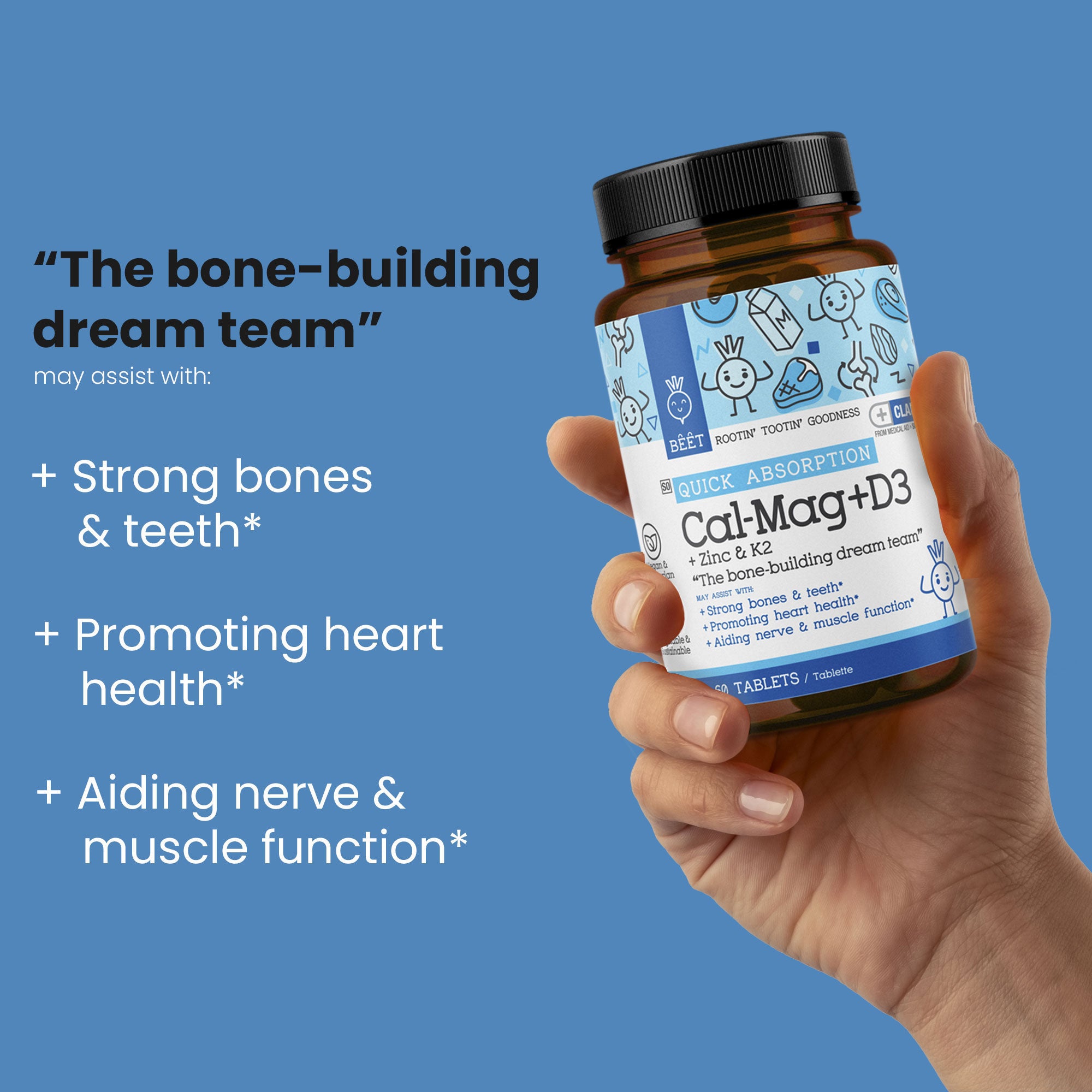 Cal-Mag+D3 + Zinc & K2 60 Tablets – BEET Goodness