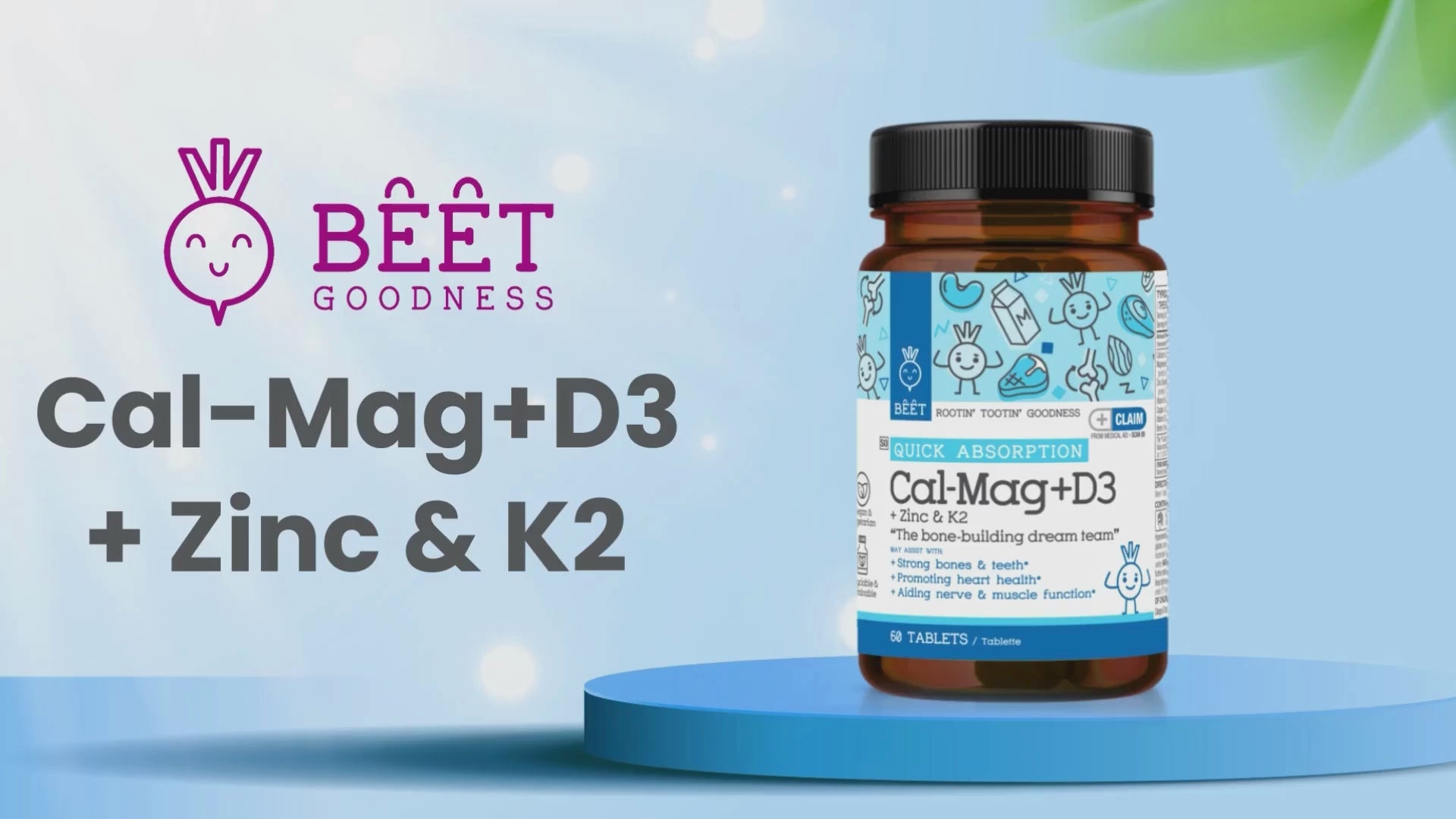 BEET Goodness Cal-Mag + D3 + Zinc + K2 60 Coated Tablets
